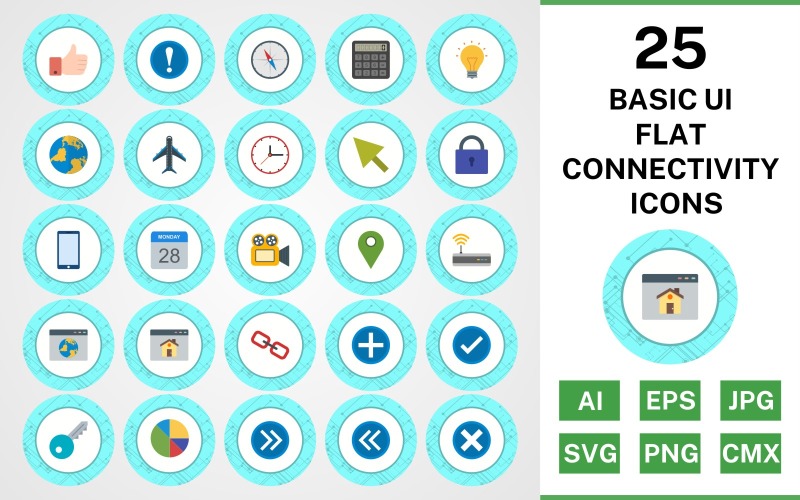 25 Basic ui Flat Connectivity Icon Set - TemplateMonster