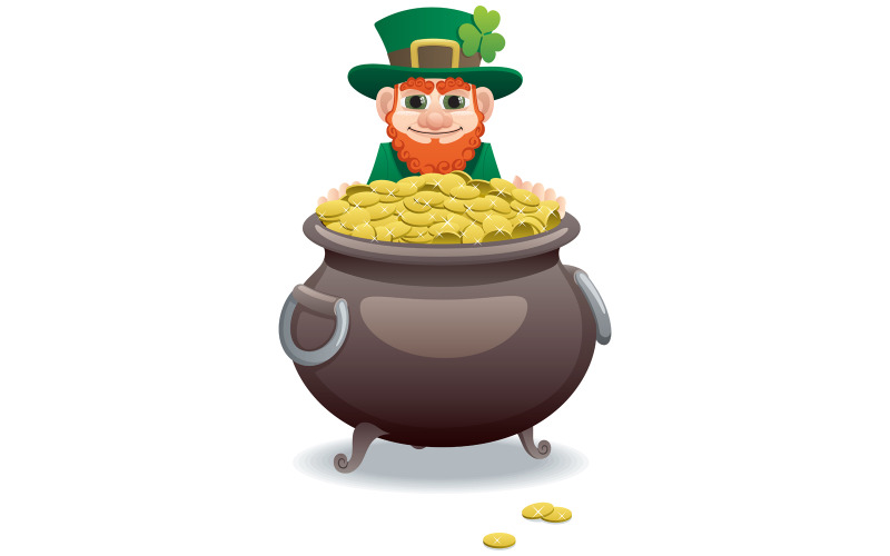 Leprechaun and Pot of Gold - Illustration - TemplateMonster