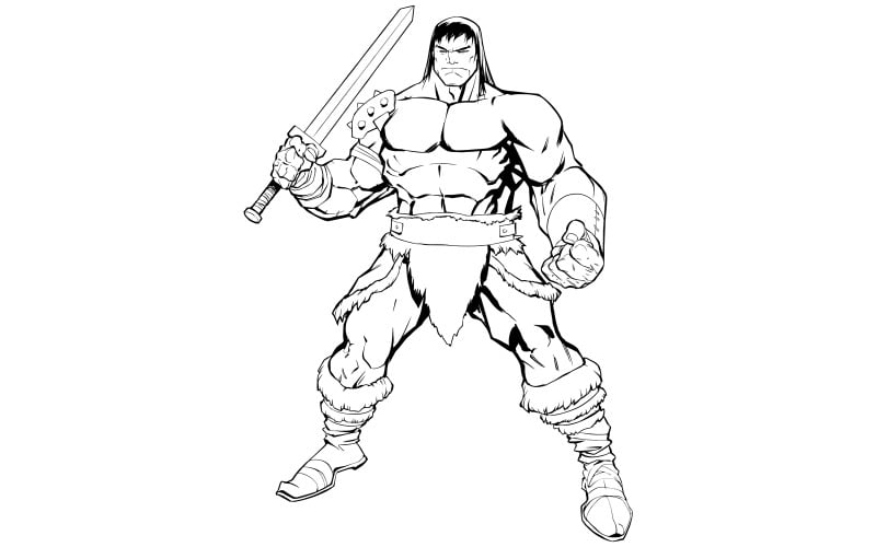 Barbarian Line Art - Illustration #145466 - TemplateMonster