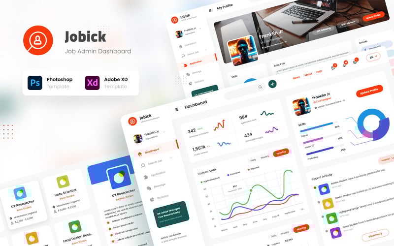 Jobick - Job Portal Admin Dashboard Adobe XD and PSD Template UI Elements