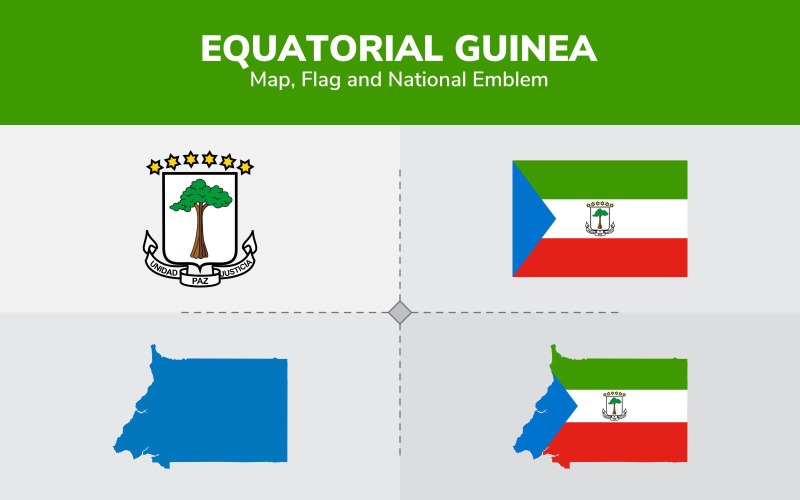 Carte de la Guinée équatoriale, drapeau et emblème national - Illustration