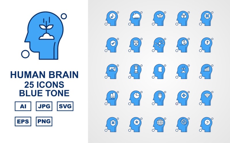 25 Premium Human Brain Blue Tone Icon Set - TemplateMonster