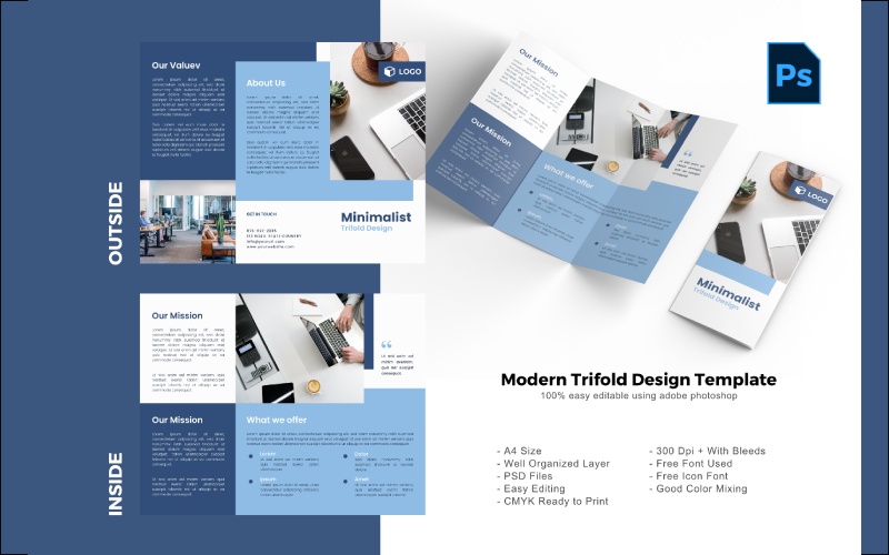 Yellow Business Company Trifold Brochure PSD Template Yellow Business Company Trifold Brochure PSD Template