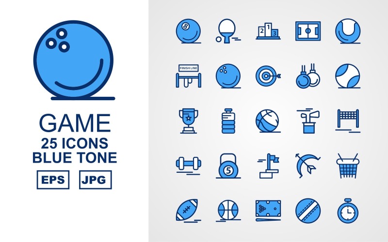 25 Premium Game Blue Tone Pack Icon Set - TemplateMonster