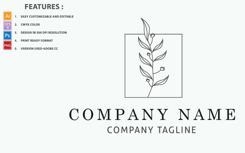 Square Shape Botanical Flowers Vector Design Logo Template