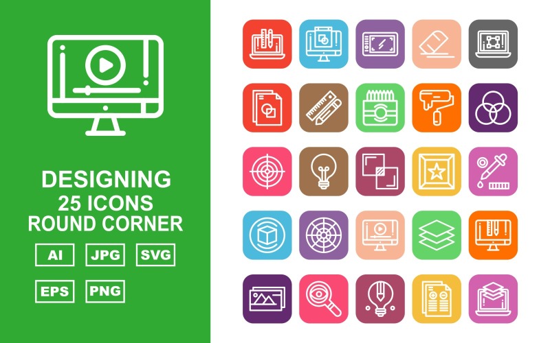 25 Premium Designing Round Corner Icon Set - TemplateMonster