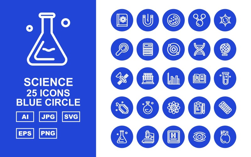 25 Premium Science Blue Circle Icon Set - TemplateMonster