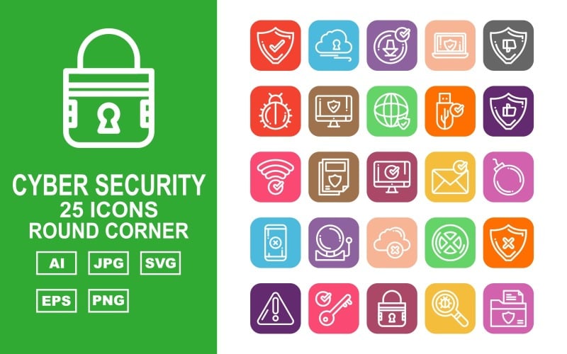 25 Premium Cyber Security Round Corner Icon Set