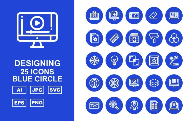 25 Premium Designing Blue Circle Icon Set - TemplateMonster