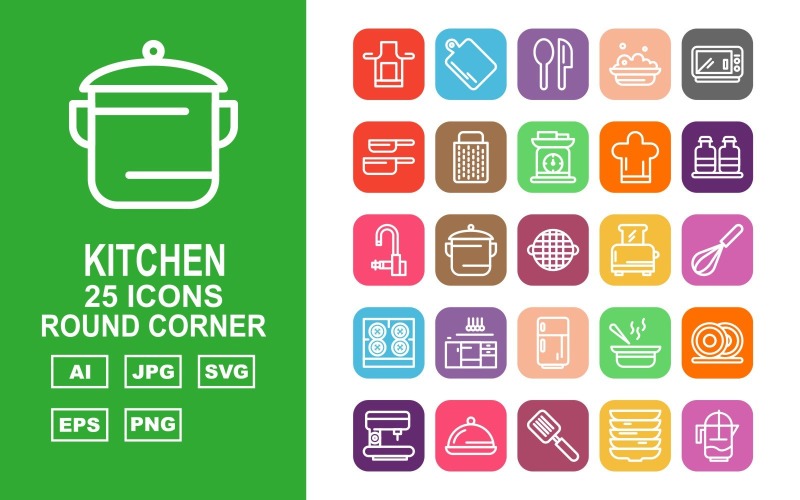 25 Premium Kitchen Round Corner Icon Set - TemplateMonster