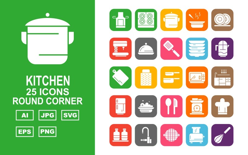 25 Premium Kitchen Round Corner Icon Set - TemplateMonster