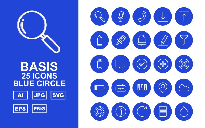 25 Premium Basic Blue Circle Icon Set - TemplateMonster