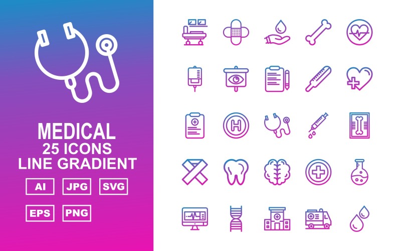 25 Premium Medical Line Gradient Icon Set - TemplateMonster