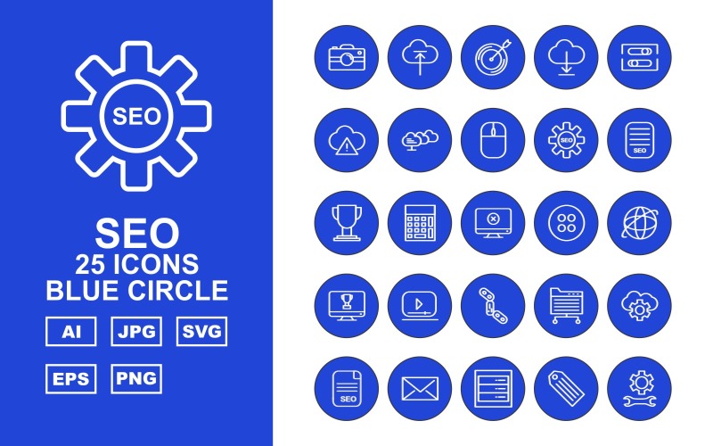25 Premium SEO Blue Circle Icon Set #157067 - TemplateMonster