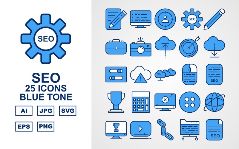 25 Premium SEO Blue Tone Icon Set #157049 - TemplateMonster
