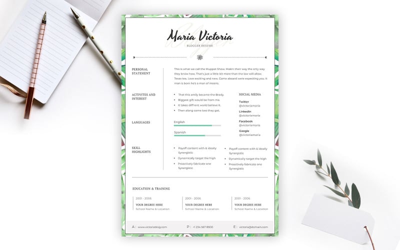 Blogger CV Resume Template #158358 - TemplateMonster