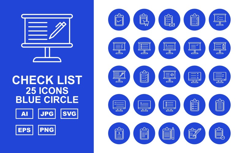 25 Premium Check List Blue Circle Icon Set - TemplateMonster