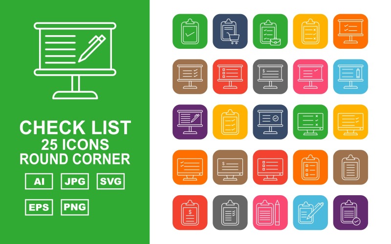 25 Premium Check List Round Corner Icon Set - TemplateMonster