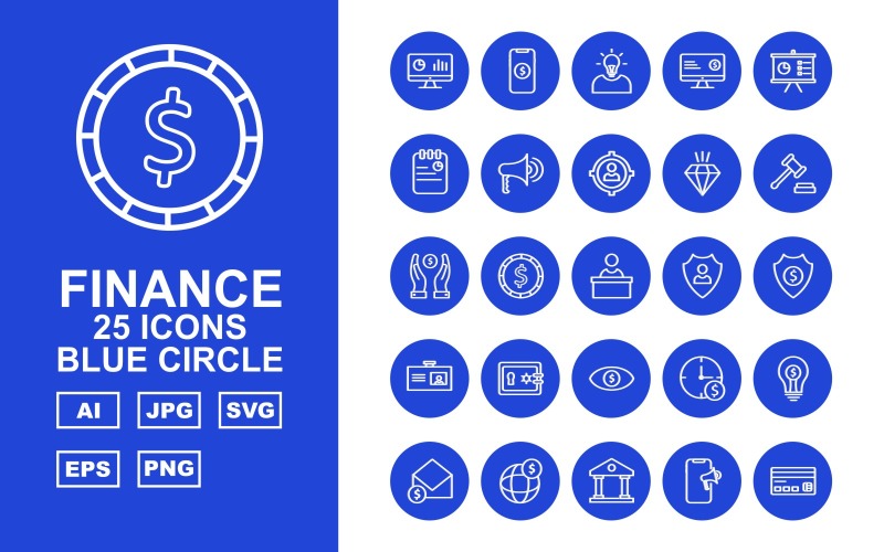 25 Premium Finance Blue Circle Icon Set - TemplateMonster