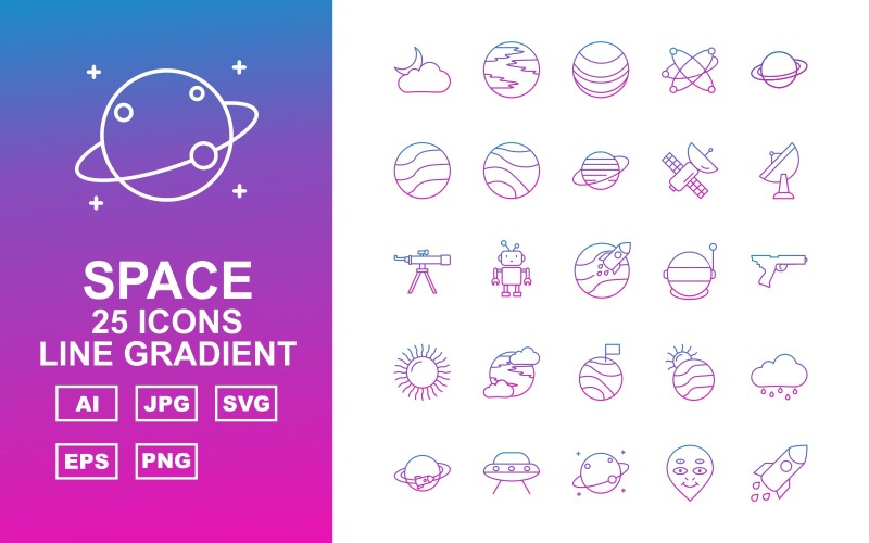 25 Premium Space Line Gradient Icon Set - TemplateMonster