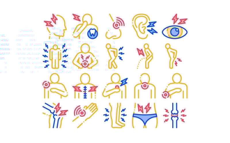 Body Ache Collection Elements Set Vector Icon