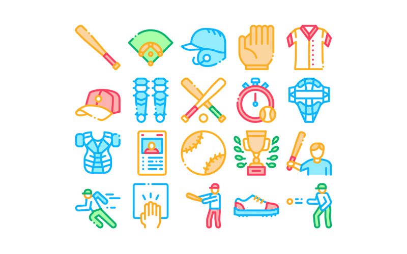 Baseball Game Tools Collection Set Vector Icon