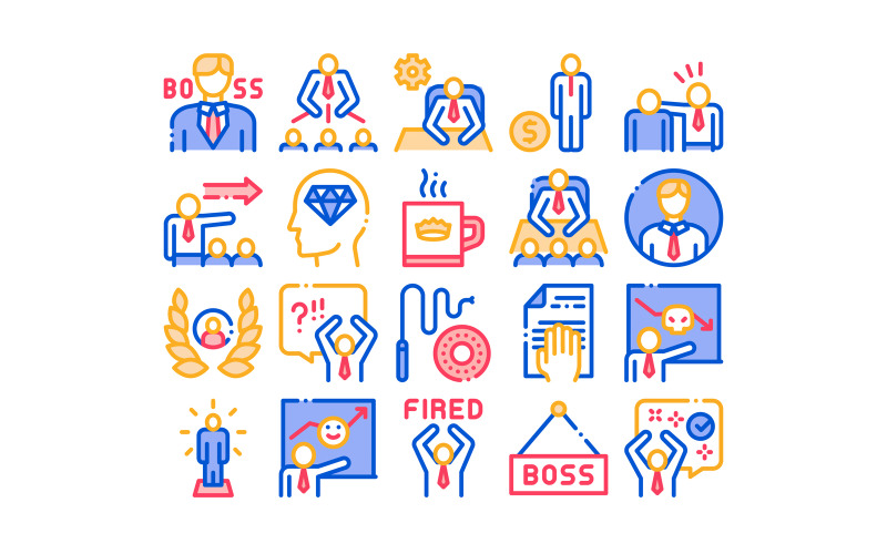 Boss Leader Company Collection Set Vector Icon