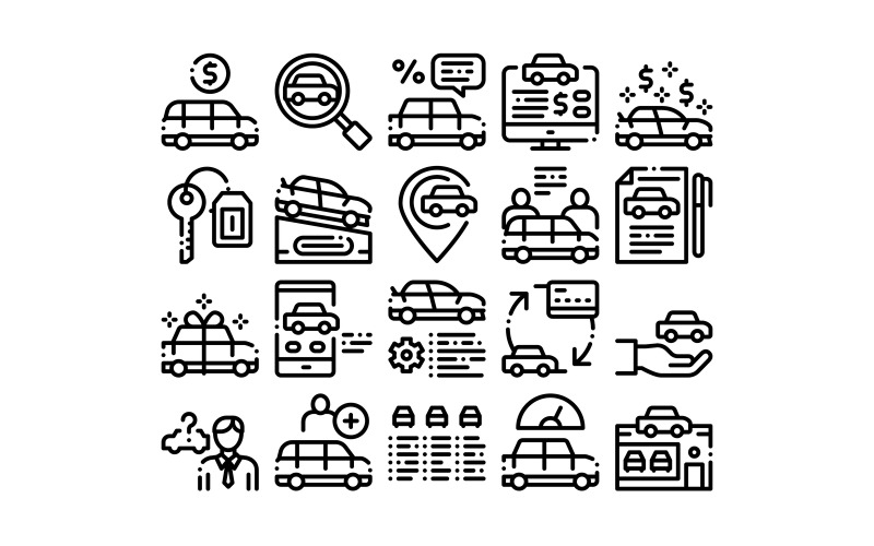 Car Dealership Shop Collection Set Vector Icon
