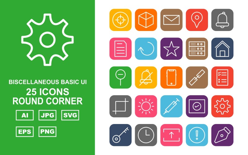 25 Premium Miscellaneous Round Corner Icon Set