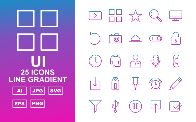 25 Premium UI Line Gradient Icon Set - TemplateMonster