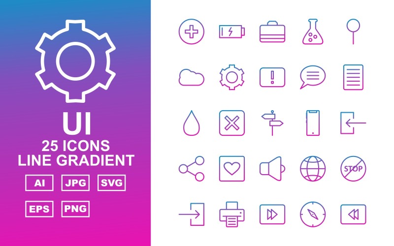 25 Premium UI Line Gradient Pack Icon Set - TemplateMonster