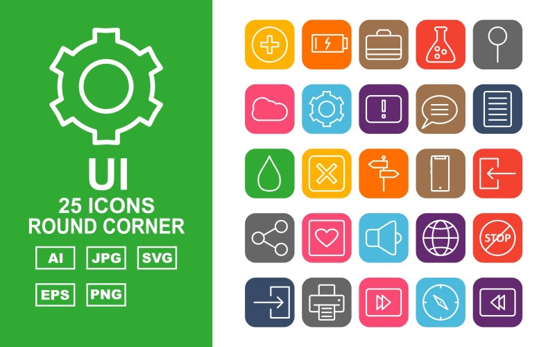 25 Premium UI Round Corner Template Iconset #160493