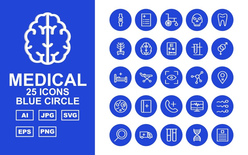 25 Premium Medical Blue Circle Icon Set - TemplateMonster