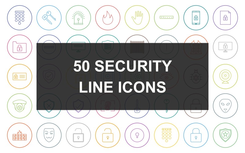 50 Security Line Round Circle Icon Set - TemplateMonster