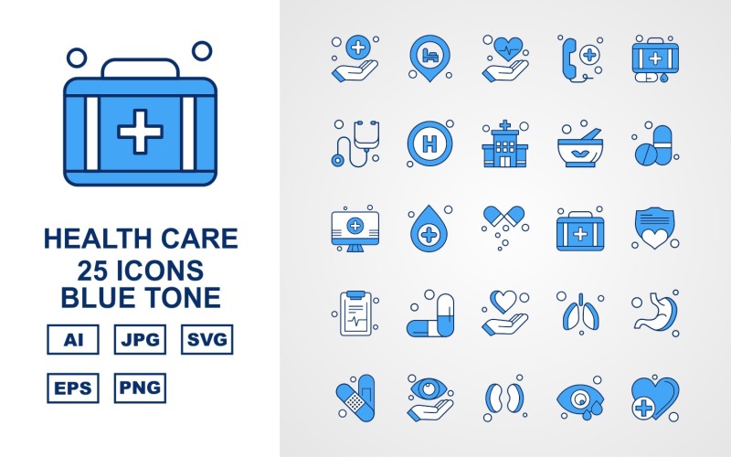 25 Premium Health Care Blue Tone Icon Set - TemplateMonster