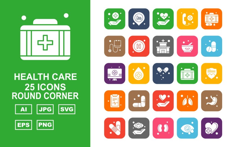 25 Premium Health Care Round Corner Icon Set
