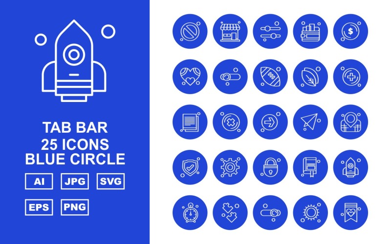 25 Premium Tab Bar Blue Circle Icon Set - TemplateMonster