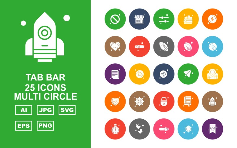 25 Premium Tab Bar Circle Gradient Icon Set - TemplateMonster