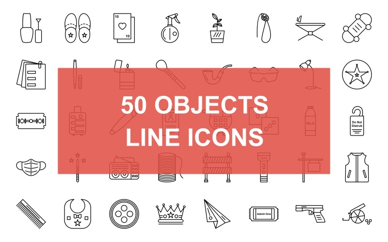 50 Objects Line Black Icon Set #163458 - TemplateMonster