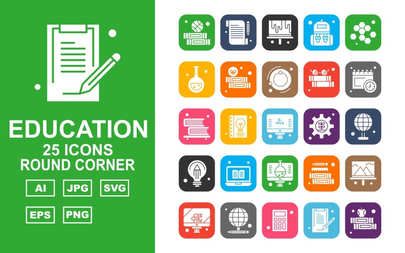 25 Premium Education Round Corner Iconset - TemplateMonster