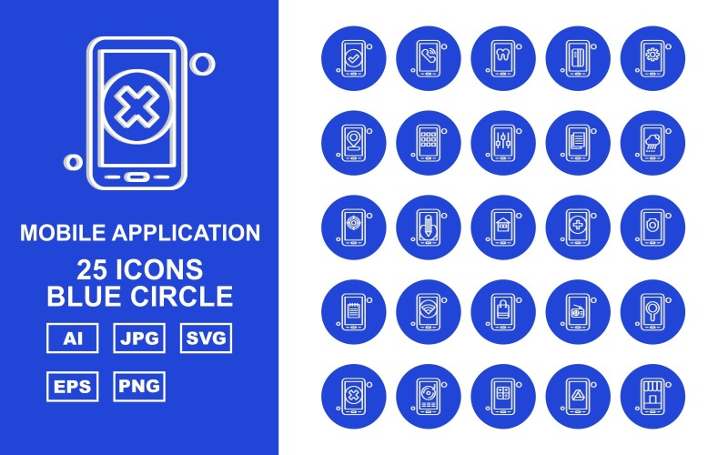 25 Premium Mobile Application Blue Circle Icon Pack