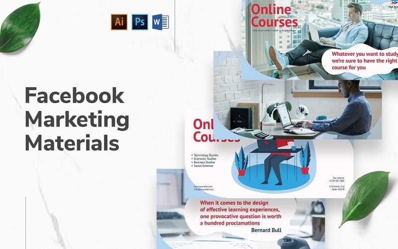 Online Courses Facebook Cover and Post - TemplateMonster