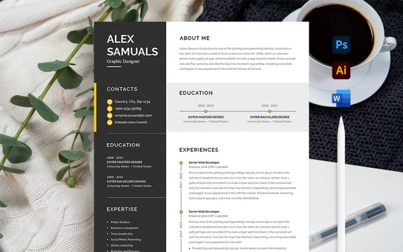 Alex Printable Resume Templates #165104 - TemplateMonster