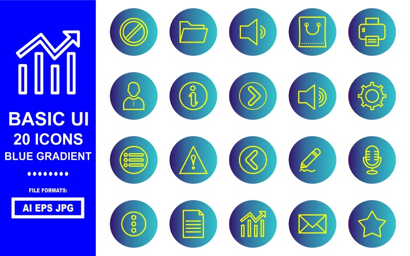 20 Basic UI Blue Gradient Icon Pack #165981 - TemplateMonster