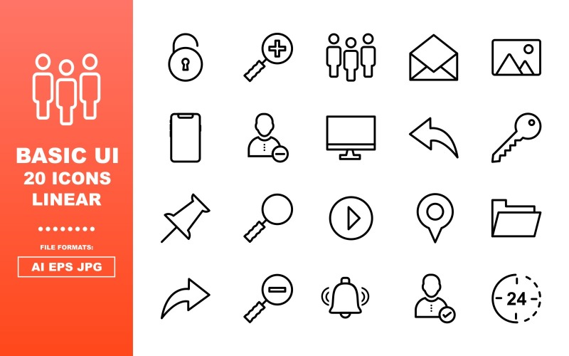 20 Basic UI Linear Icon Pack #165972 - TemplateMonster