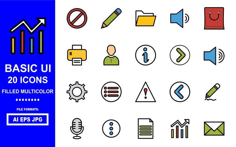 20 Basic UI Filled Multicolor Icon Pack - TemplateMonster
