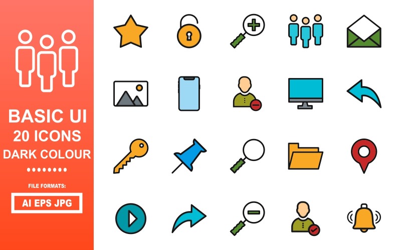 20 Basic UI Dark Colour Icon Pack #167006 - TemplateMonster