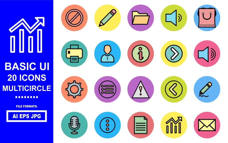 20 Basic UI Multicircle Icon Pack #167001 - TemplateMonster