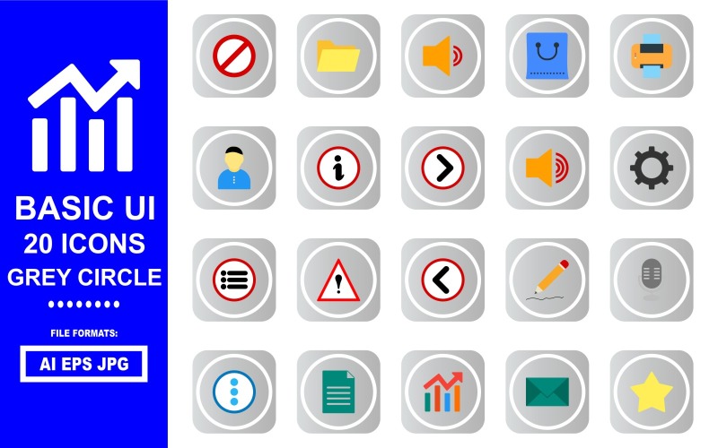 20 Basic UI Grey Circle Icon Pack #167262 - TemplateMonster