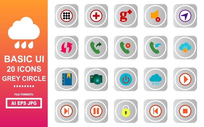 20 Basic UI Grey Circle Icon Pack #167265 - TemplateMonster